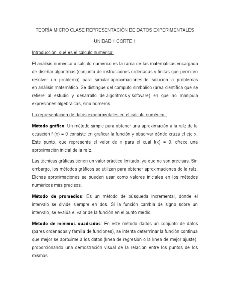 Teoría Micro Clase Unidad 1 Corte 1 Representación de Datos Experimentales | PDF | Análisis ...