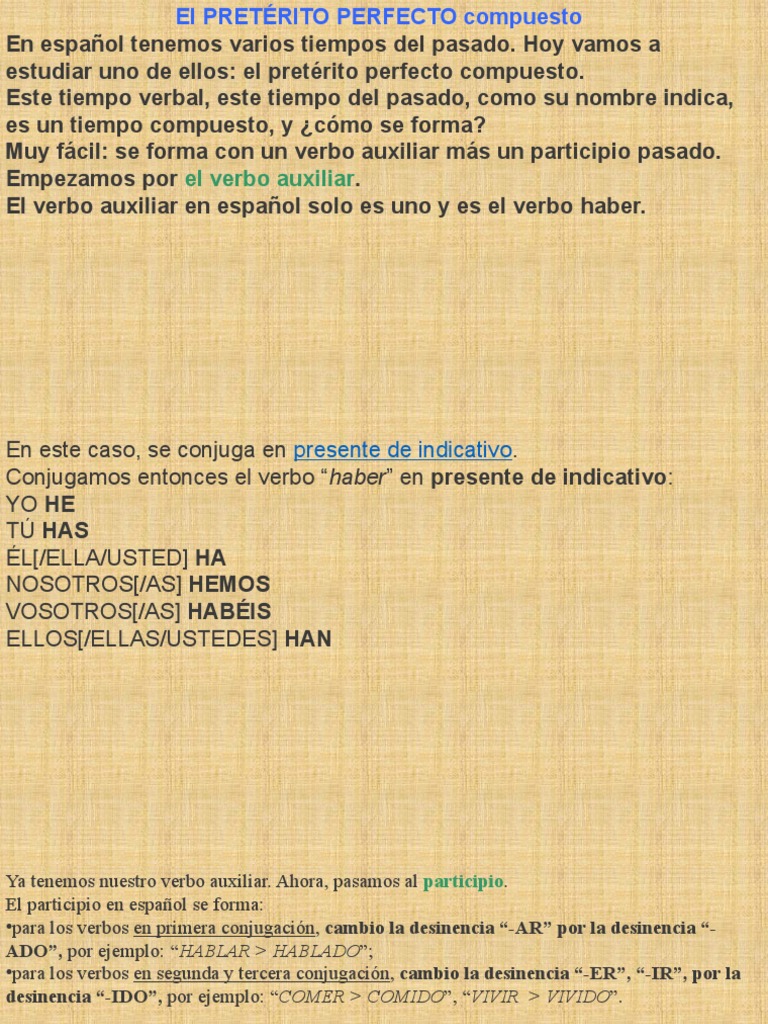 Tema 55 El Pretérito Perfecto Compuesto en Español. | PDF | Verbo ...