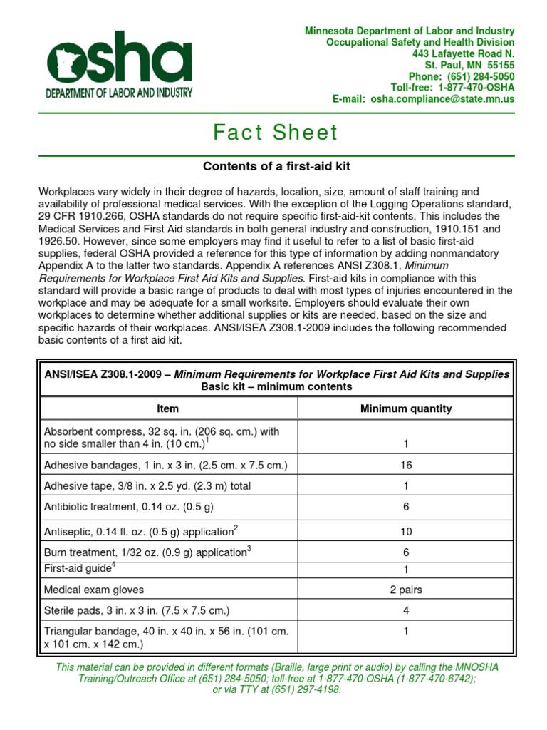 Fact Firstaid | First Aid | Occupational Safety And Health Administration