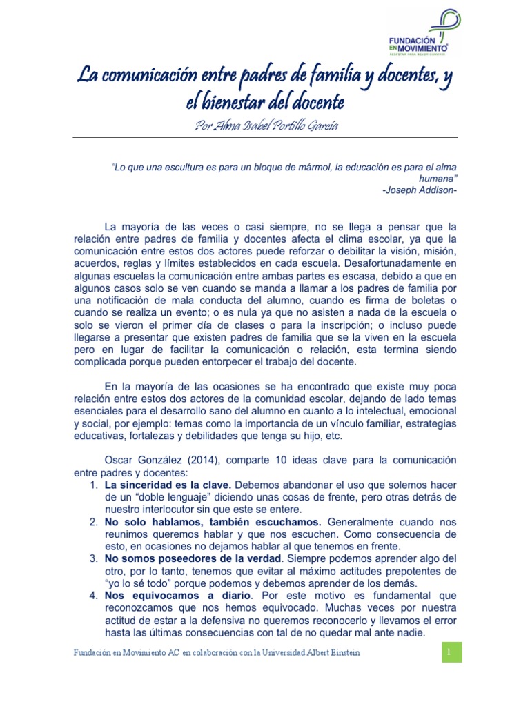 3.4 La Comunicación Entre Padres y Docentes | PDF | Las emociones ...