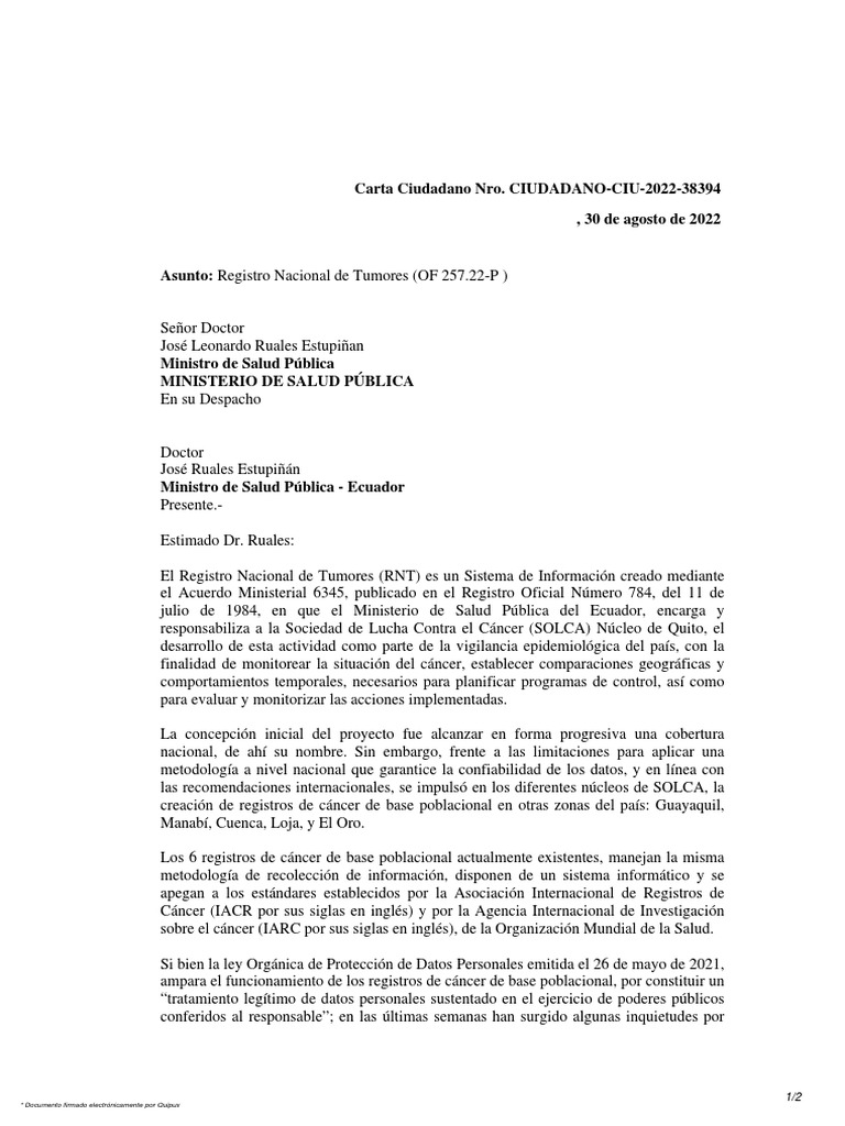 Ciudadano Ciu 2022 38394 | PDF | Ecuador | Cáncer
