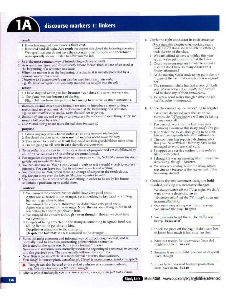 Discourse Markers 1a Advanced | PDF