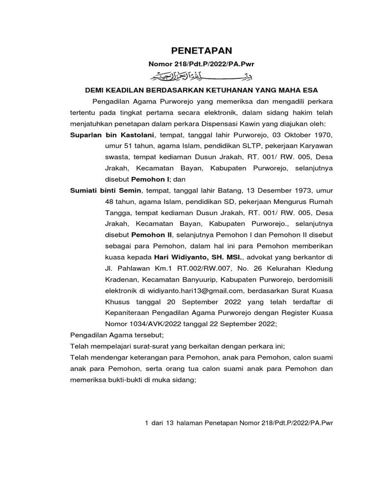 Salinan Putusan 218 PDT P 2022 PA PWR | PDF