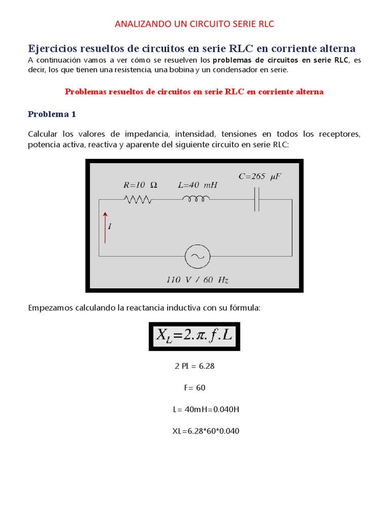 Circuitos RLC Serie: Impedancia, Intensidad y Tensiones | PDF | Impedancia eléctrica | Energia ...