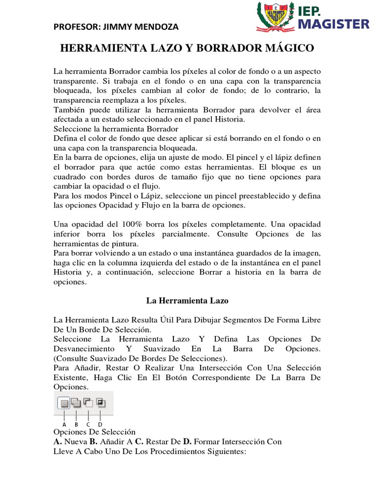 Herramienta Lazo Y Borrador Mágico: Profesor: Jimmy Mendoza | PDF
