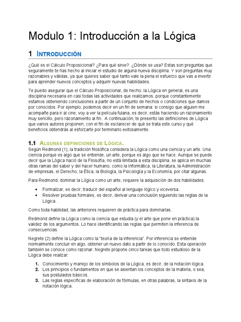 Modulo 1, Introduccion A La Logica | PDF | Proposición | Lógica Modulo 1, Introduccion A La Logica | PDF | Proposición | Lógica