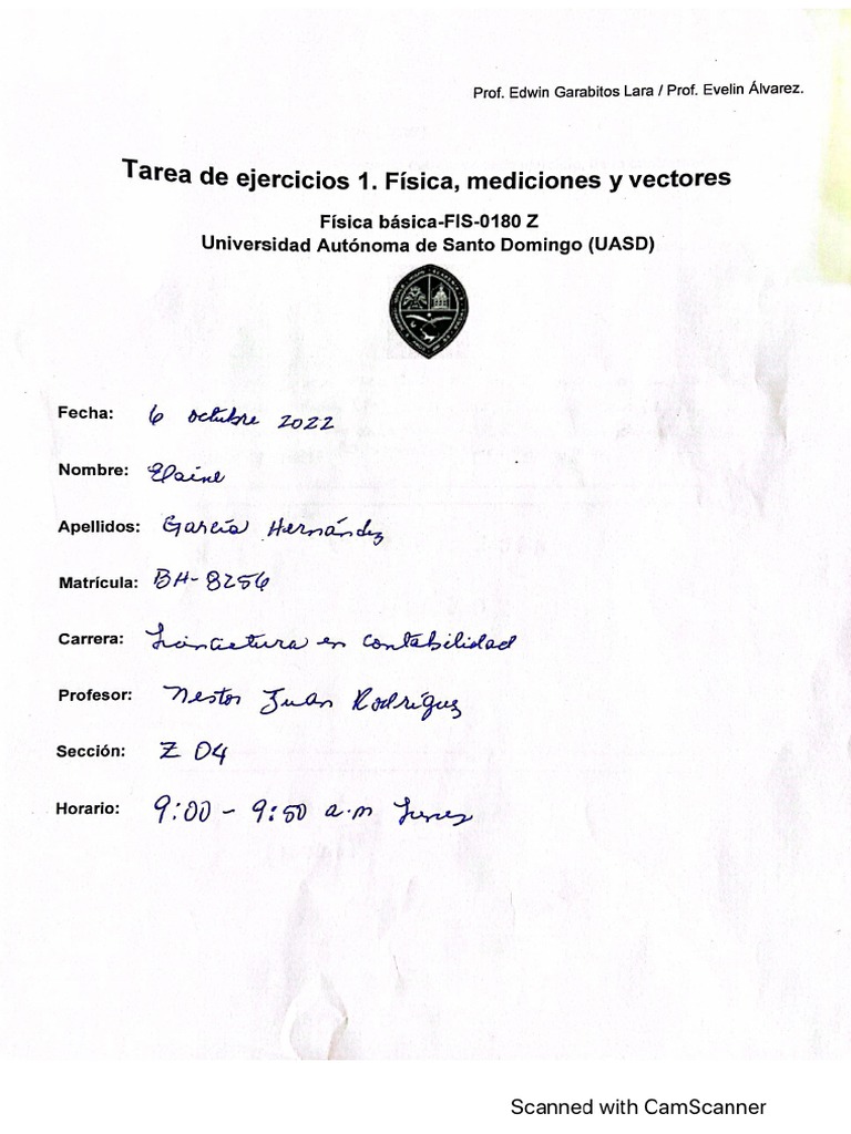 Tarea de Ejercicios 1. Fisica, Mediciones y Vectores | PDF