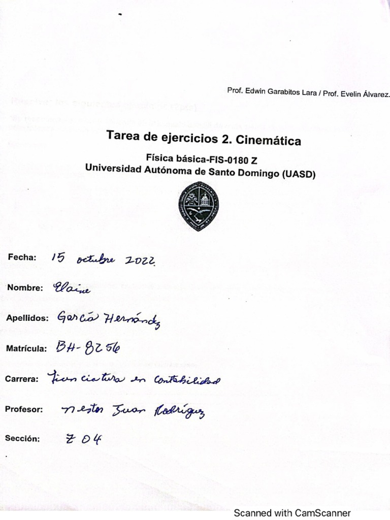 Tarea de Ejercicios 2. Cinematica | PDF