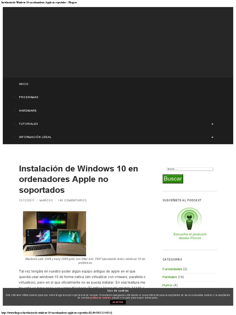 Instalación de Windows 10 en Ordenadores Apple No Soportados - Flopyes | PDF | Mac OS | Windows 10