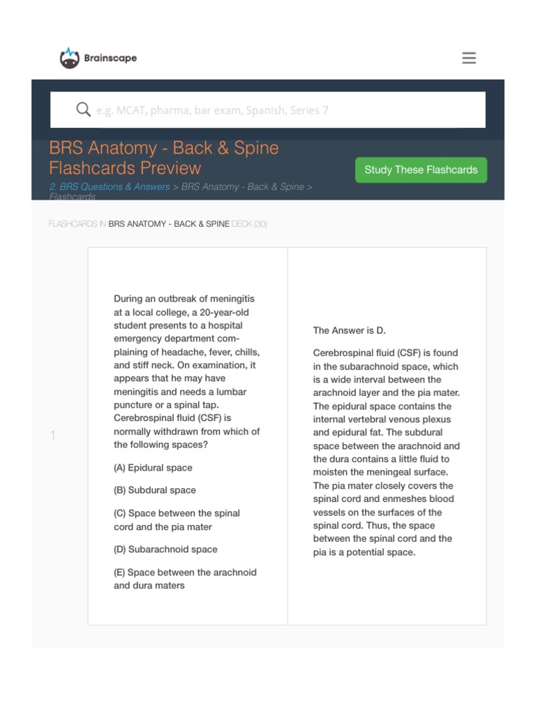 BRS Anatomy - Back & Spine Flashcards by Grace Caldwell - Brainscape ...