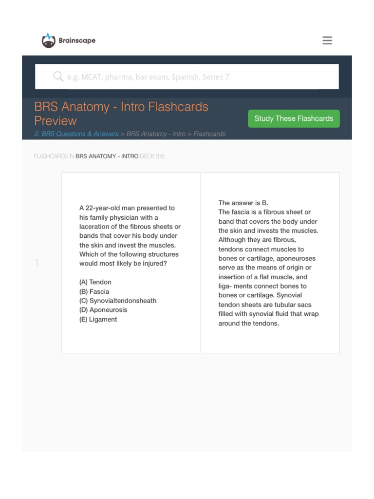 BRS Anatomy - Intro Flashcards by Grace Caldwell - Brainscape | PDF ...