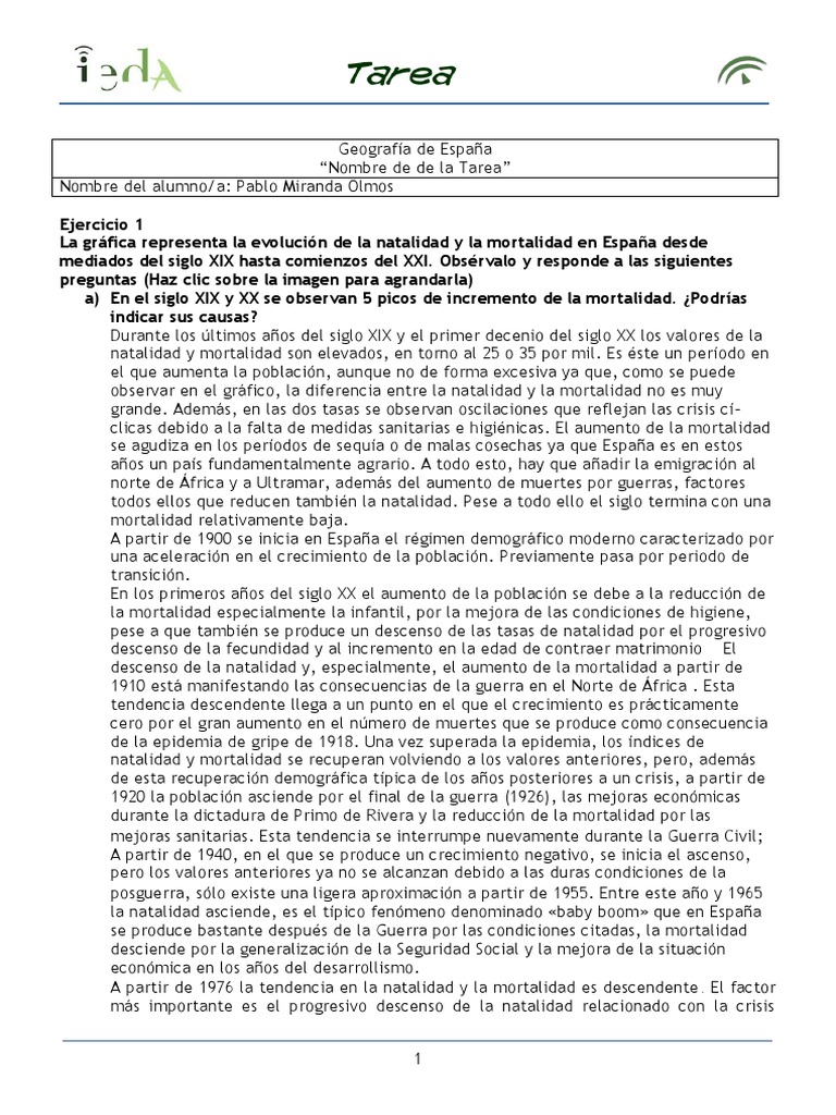 Tarea 3 Geo | PDF | Tasa de mortalidad | España