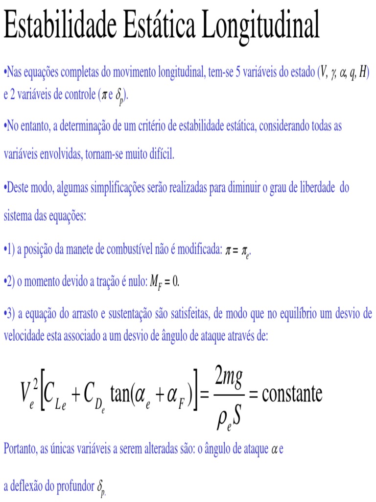 Estabilidade Estática Longitudinal em Aeronaves | PDF | Voo | Aerodinâmica
