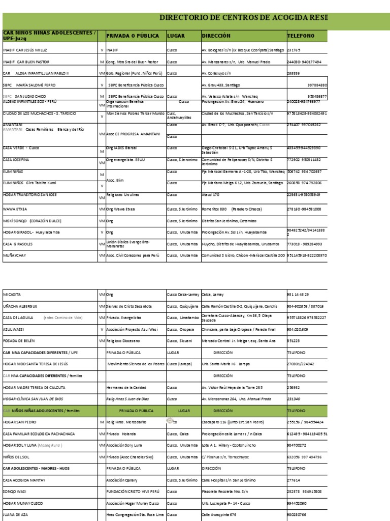 Directorio Cars e Instituciones de Apoyo A La Niñes | PDF