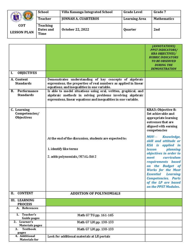 CO LESSON PLAN | PDF | Teaching Method | Learning