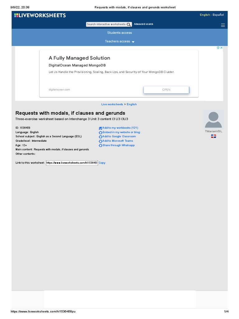 Requests With Modals, If Clauses and Gerunds Worksheet | PDF ...