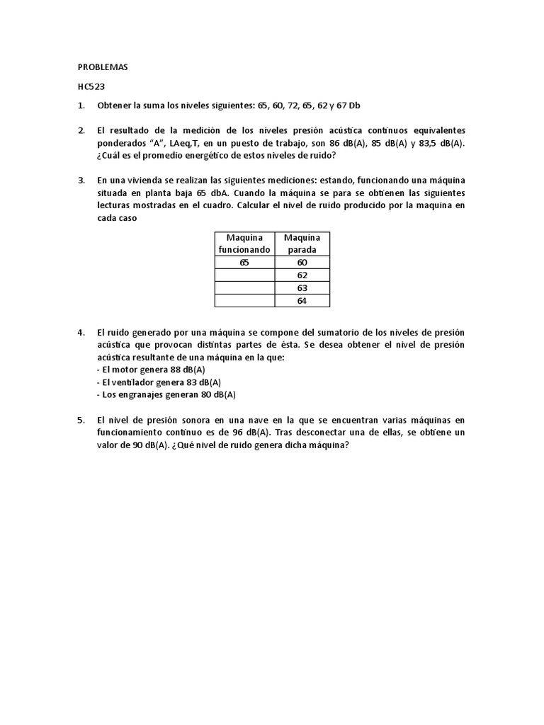 Cálculo de Niveles de Ruido Db(A) | PDF