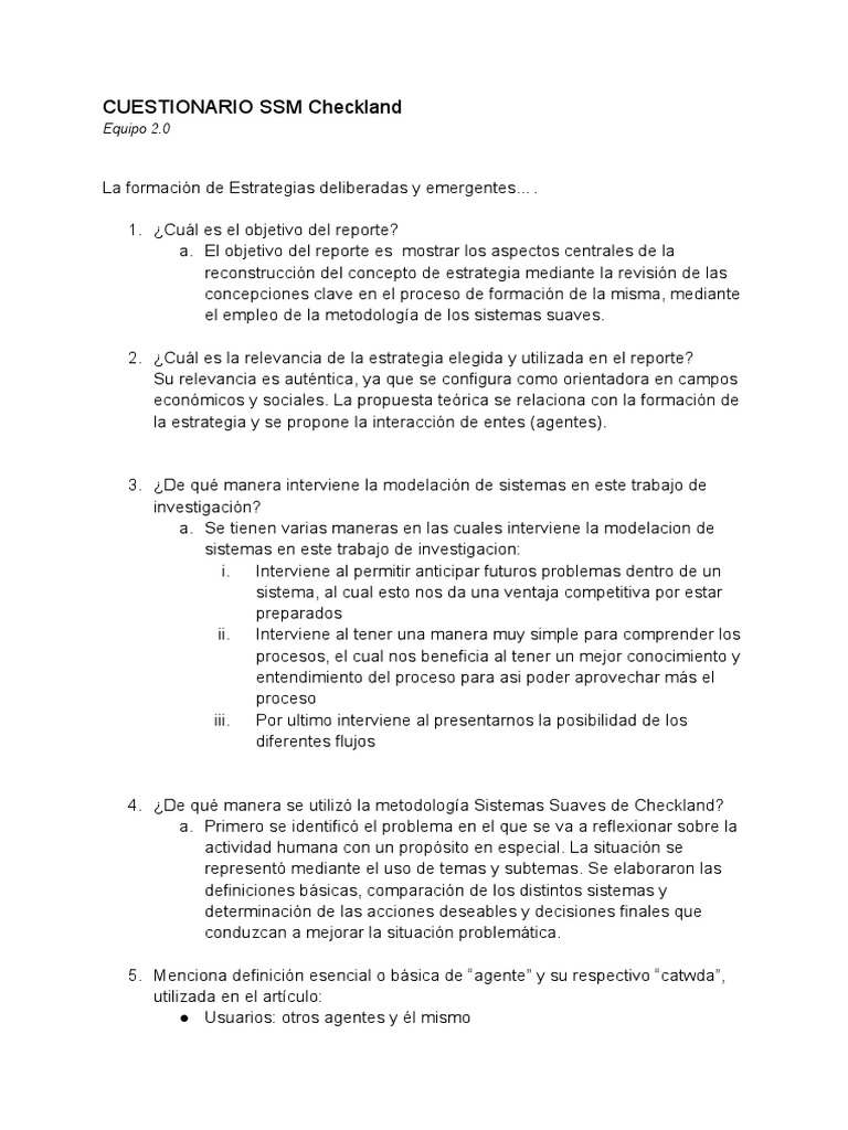 CUESTIONARIO SSM Checkland | PDF | Conocimiento | Comportamiento