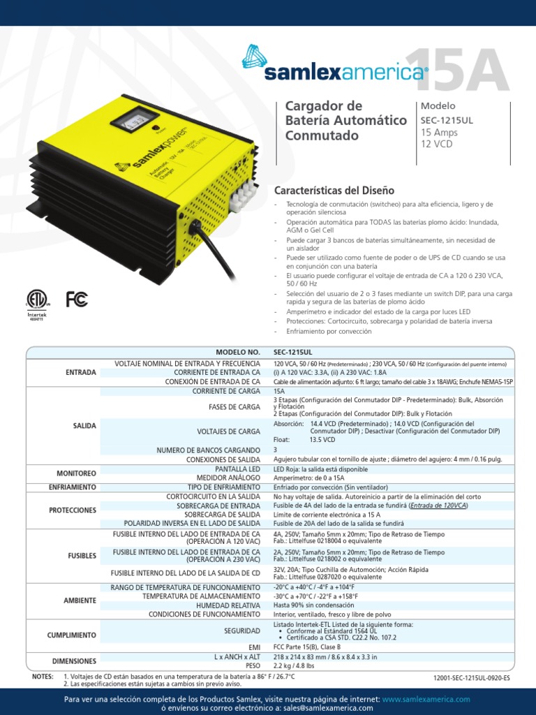 Cargador Automático Samlex 15A | PDF | Electrónica | Electricidad