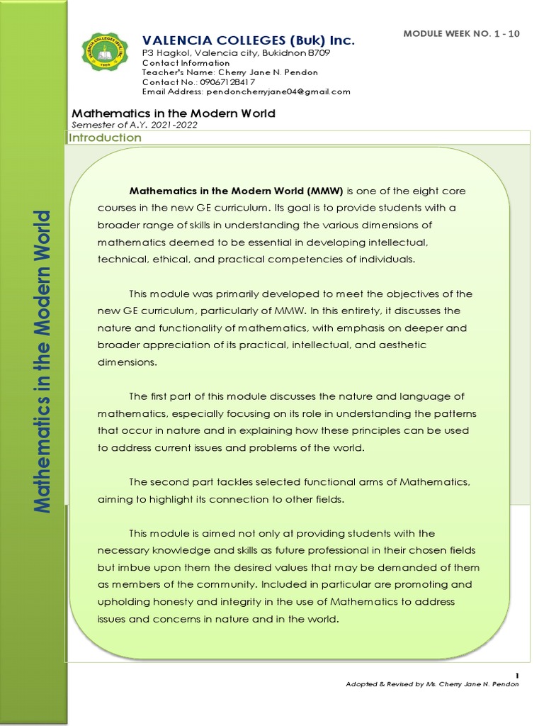 Module1 Ge4 Mmws.y.2022 2023 | PDF | Teaching Mathematics | English Language