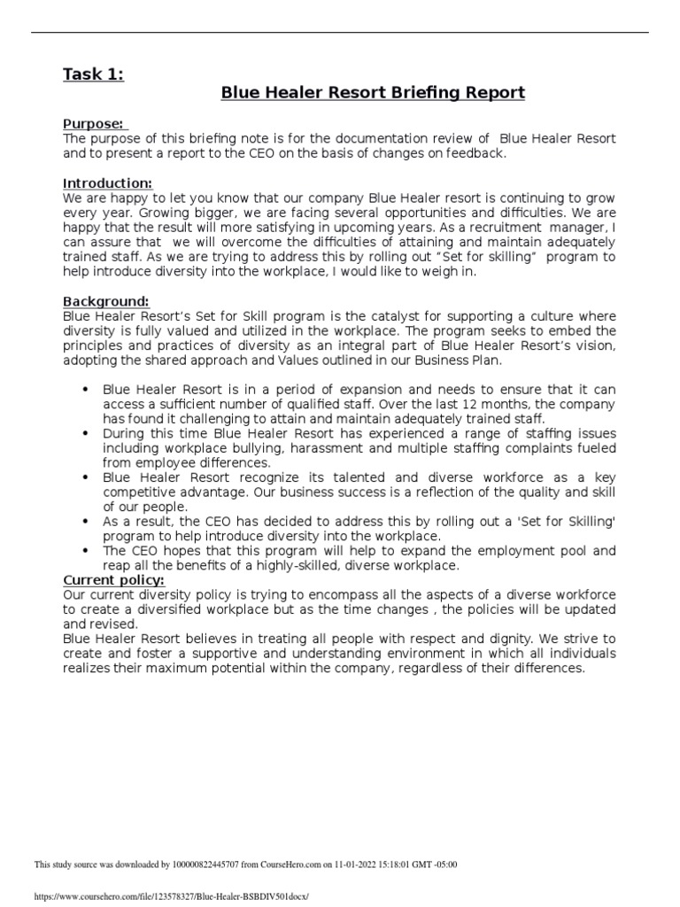 Blue Healer Resort Diversity Initiative | PDF | Diversity (Business ...