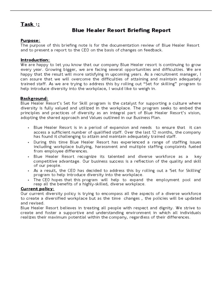Blue Healer Resort Diversity Program Report | PDF | Employment ...