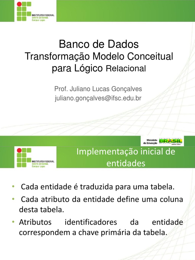 Banco de Dados Transformação Modelo Conceitual para Lógico Relacional ...