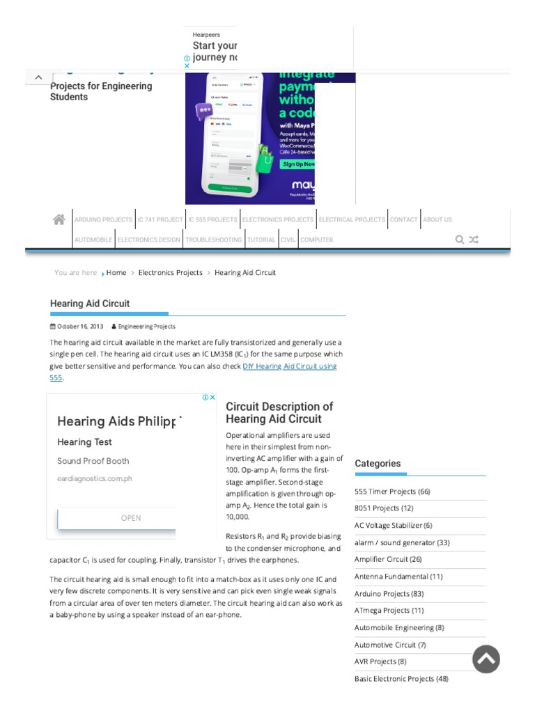 Hearing Aid Circuit - Engineering Projects | PDF | Amplifier ...