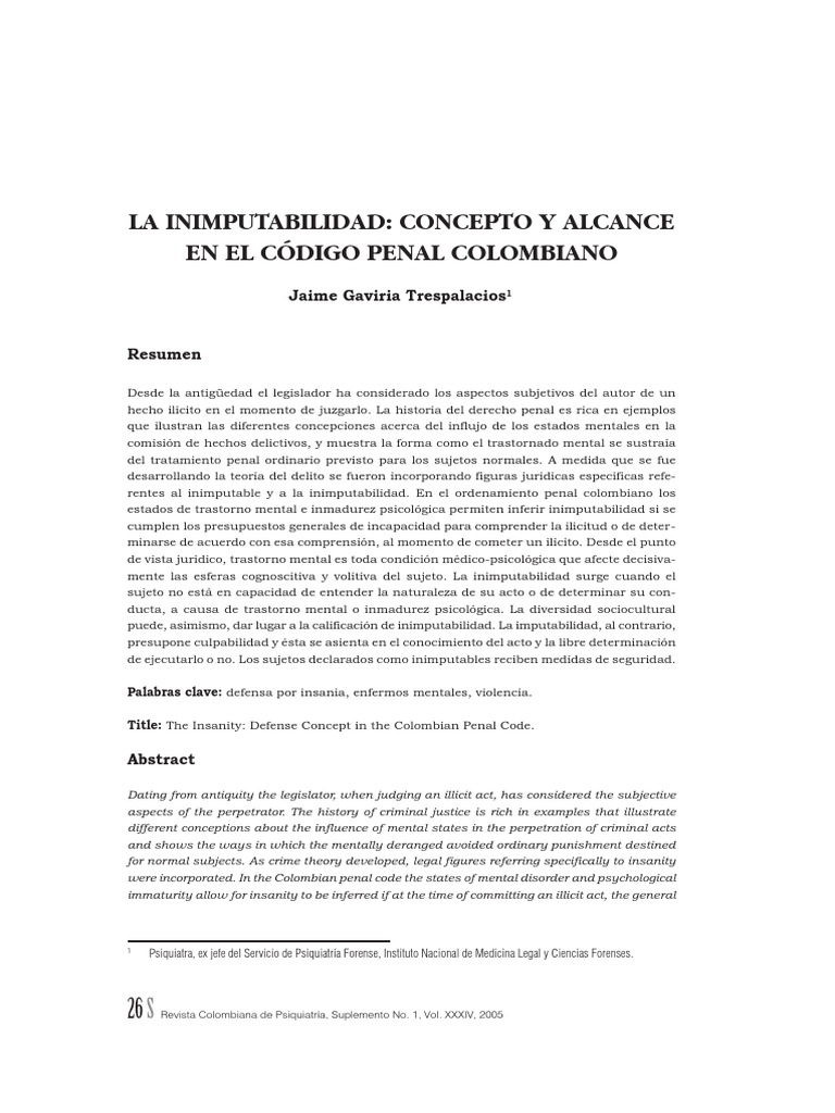 La Inimputabilidad Concepto y Alcance en | PDF | Derecho penal ...