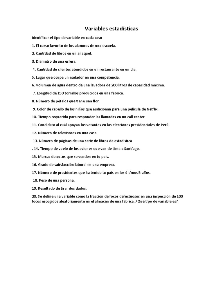 Variables Estadísticas Practica 01 | PDF
