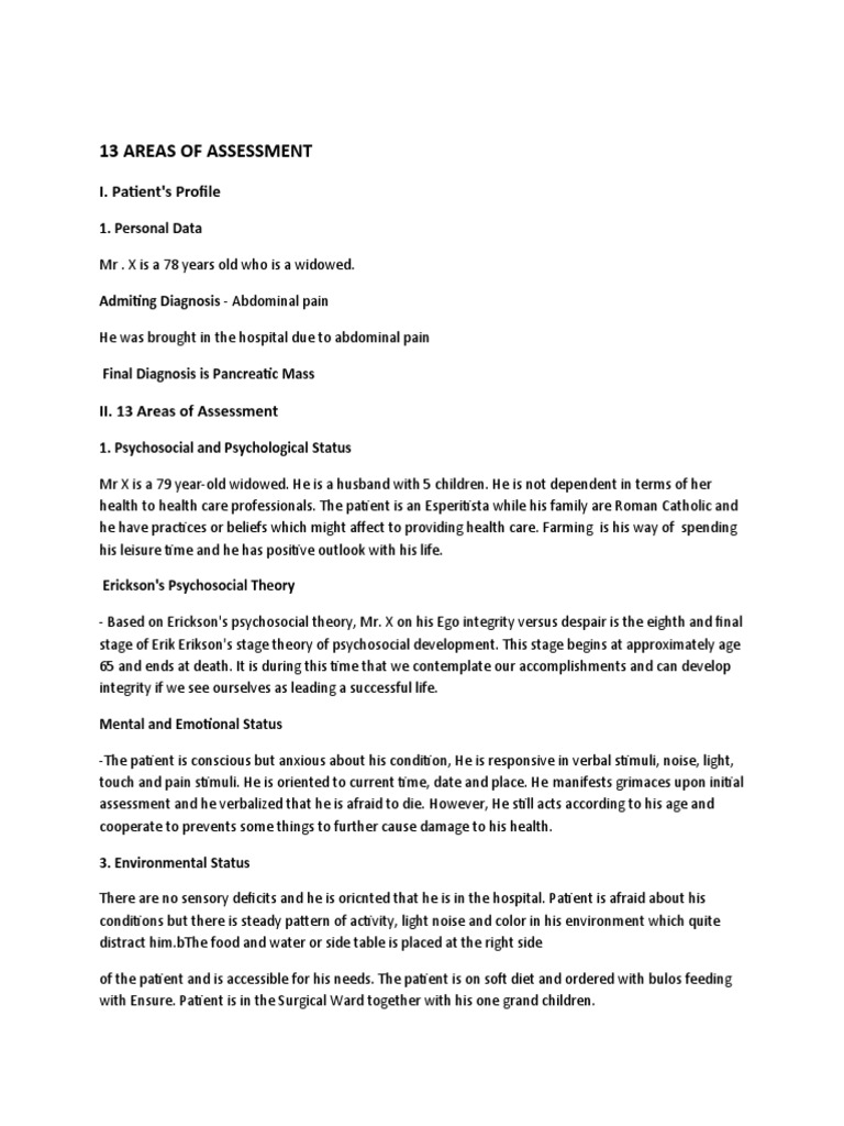 13 Areas of Assessment Surgical Ward | PDF | Psychosocial | Pain