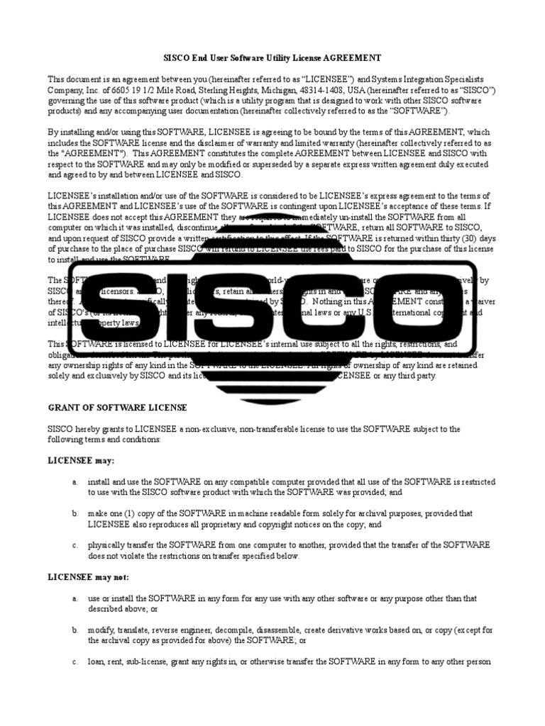 SISCO Utility License | PDF | License | Civil Law (Legal System)