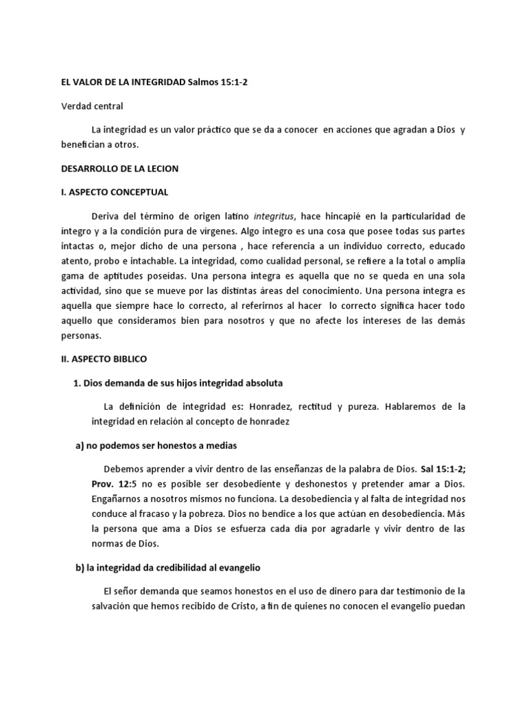 La Integridad: Valor y Enseñanza Bíblica | PDF | Cristo (título) | Dios