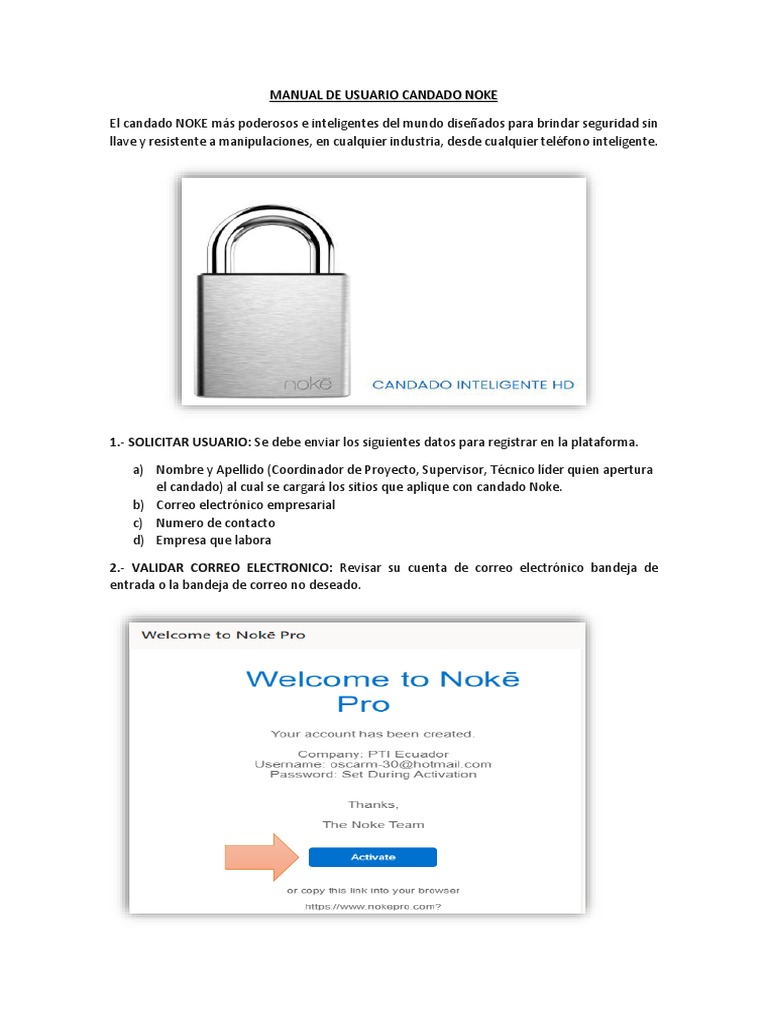 Manual de Usuario Candado NOKE | PDF | Aplicación movil | Smartphone