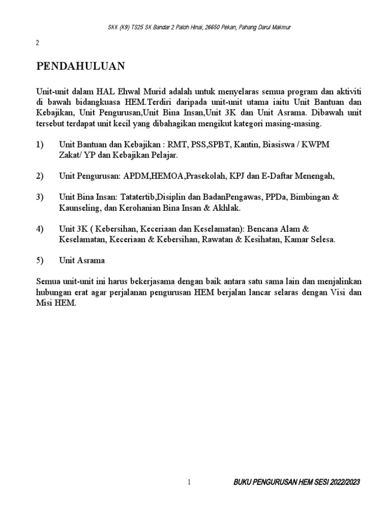 Buku Pengurusan Hem SKB2PH 2022 | PDF