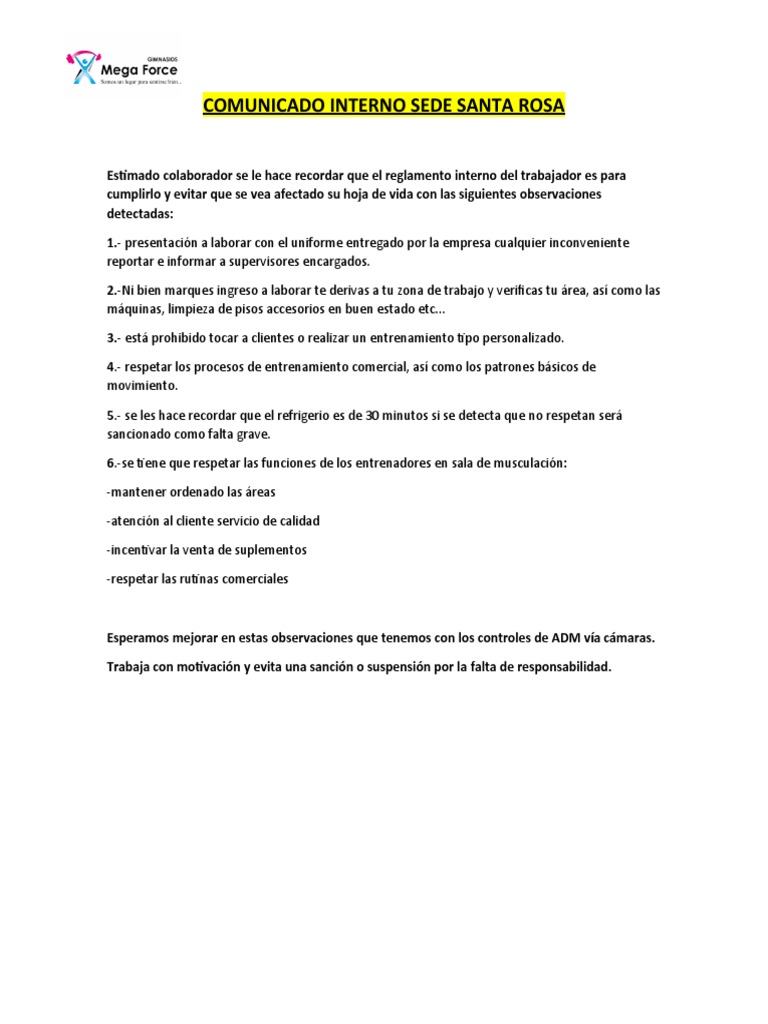 Comunicado Interno Sede Santa Rosa | PDF | Negocios | Tecnología