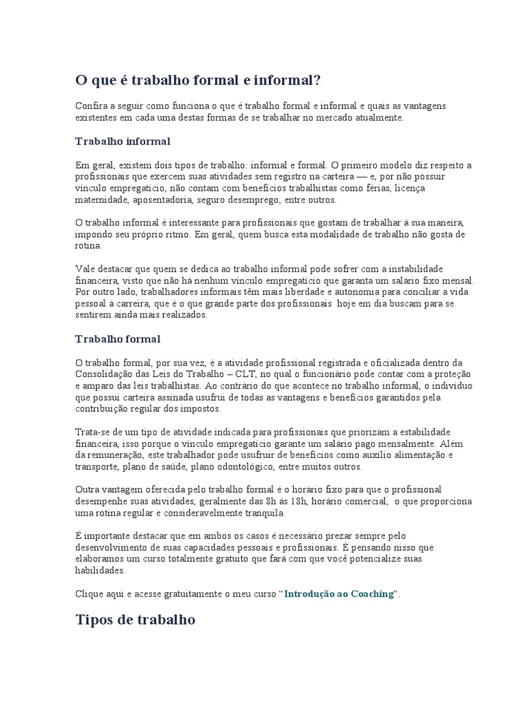 Trabalho Forml e Informal | PDF | Pessoal (trabalho) | Emprego
