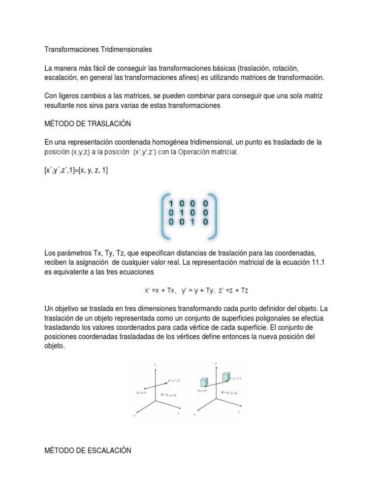 Transformaciones geométricas tridimensionales mediante matrices de ...