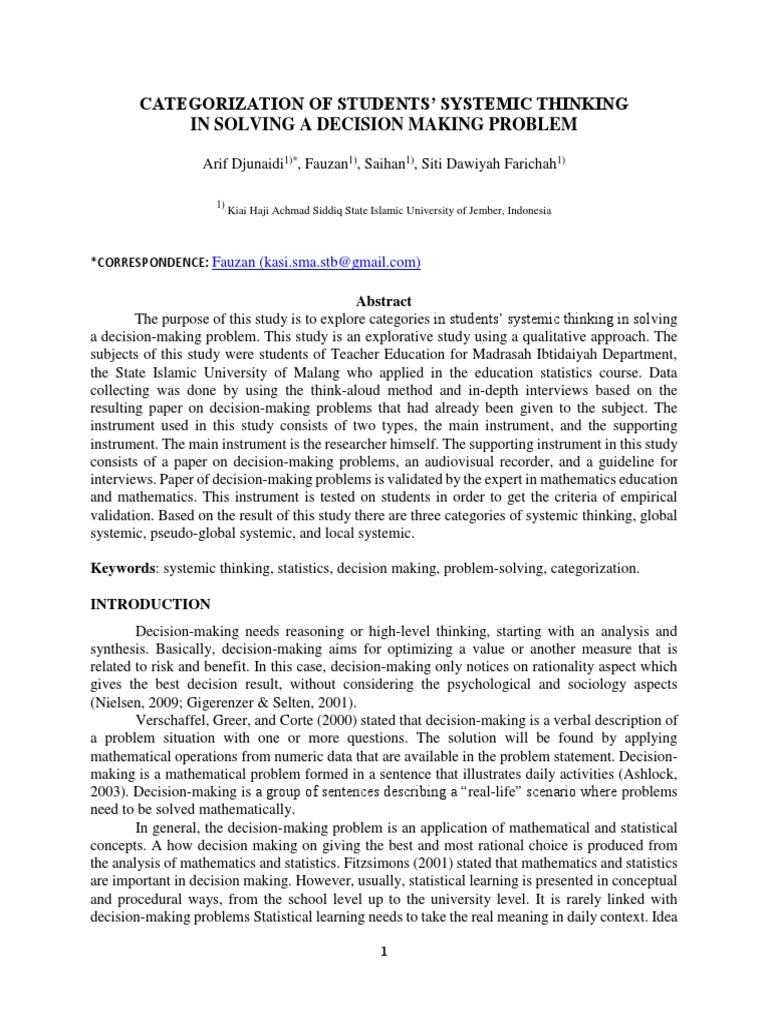 Categorization of Students' Systemic Thinking | PDF | Decision Making | Thought