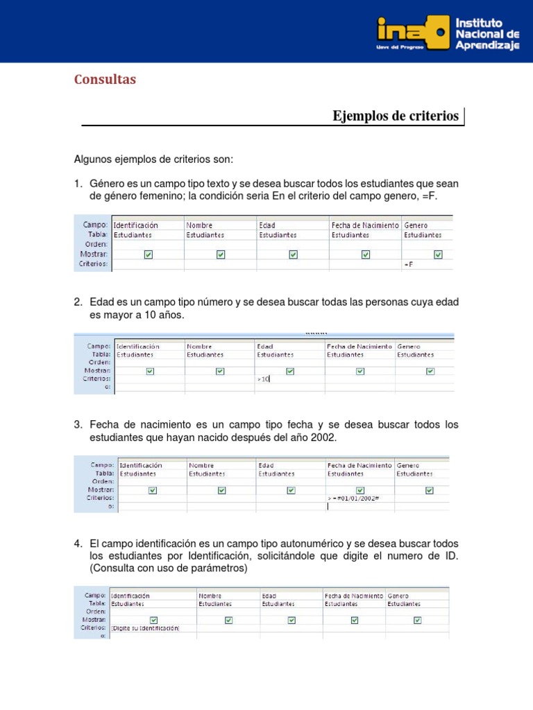 11 Ejemplos de Criterios Usados en Consultas | PDF