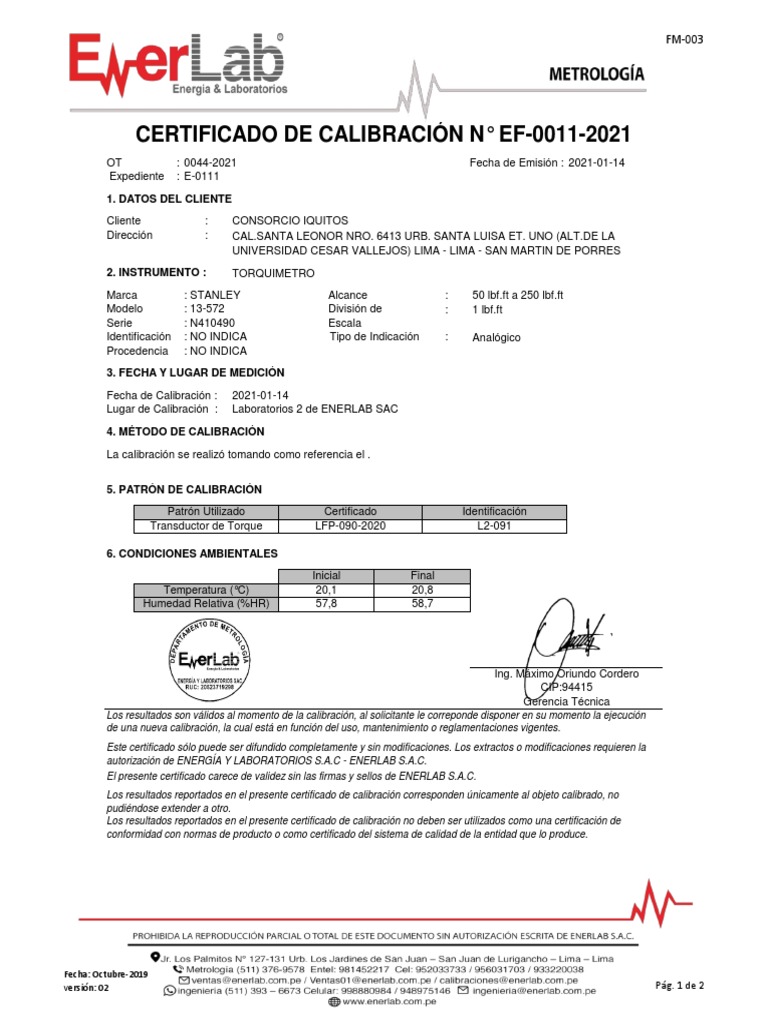 Ef 0011 2021 Torquimetro | PDF | Calibración | Exactitud y precisión