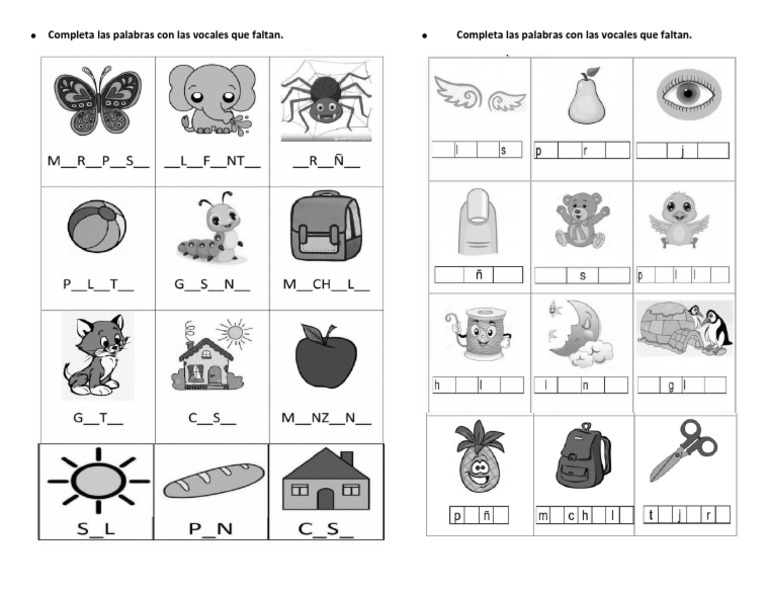 Completa Las Palabras Con Las Vocales Que Faltan | PDF