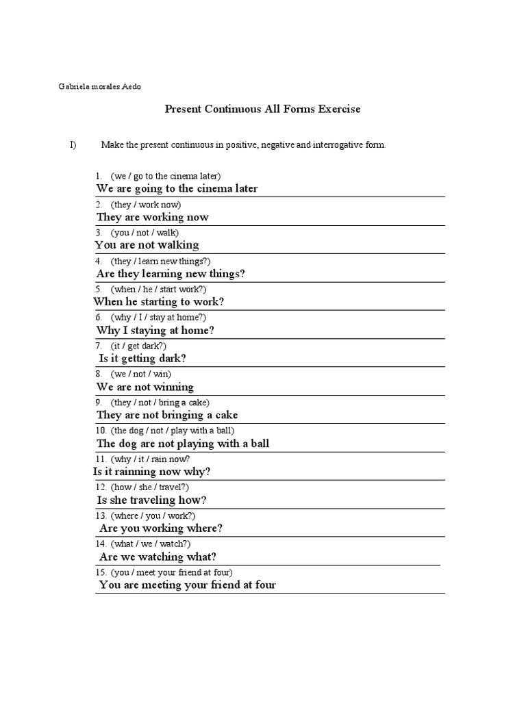 Present Continuous All Forms Exercise 2 | PDF