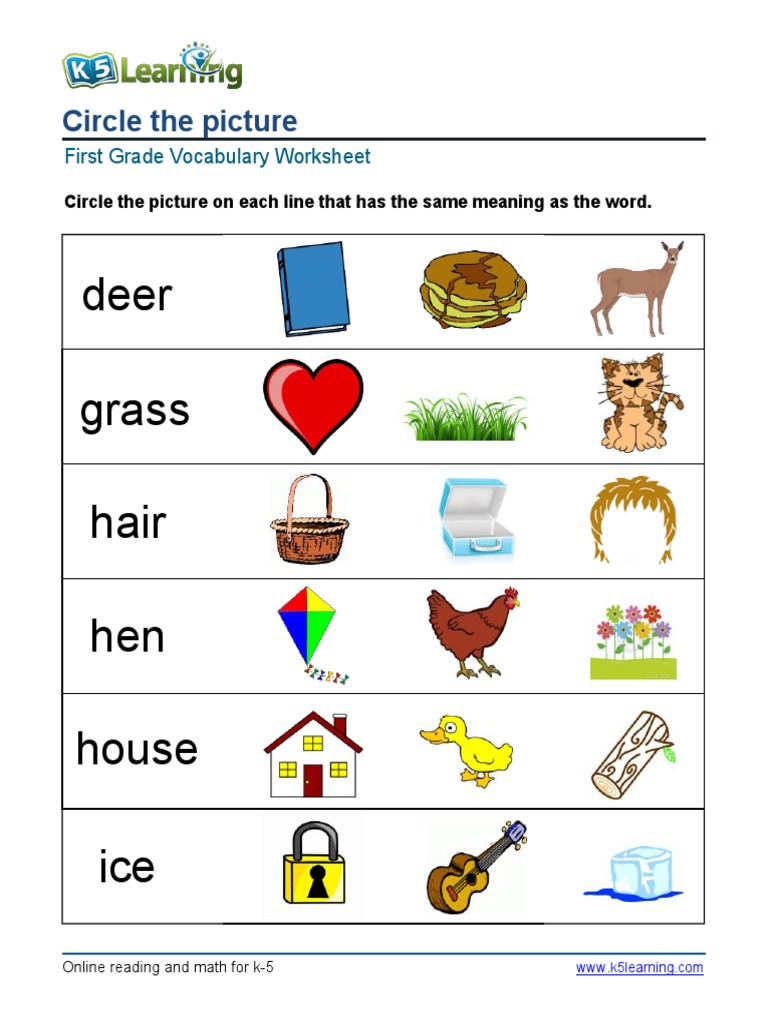 Grade 1 Match Words Pictures 6 | PDF