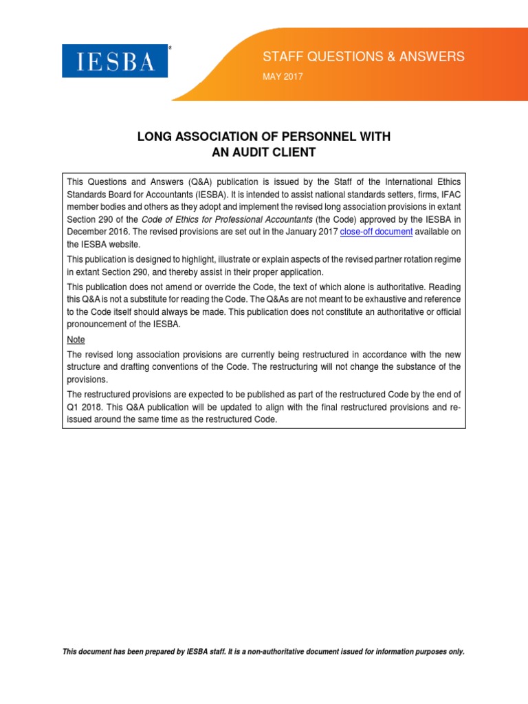 IESBA Long Association Staff QA May 2017 | PDF | Audit | Auditor's Report