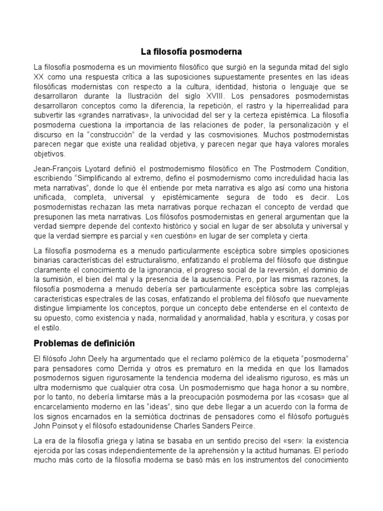 La Filosofía Posmoderna | PDF | Movimientos filosóficos | Teorías ...