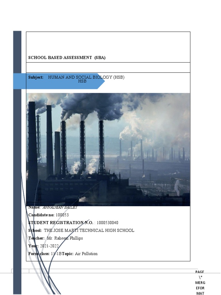 HSB School Base Assessment Final Draft | PDF | Air Pollution | Particulates