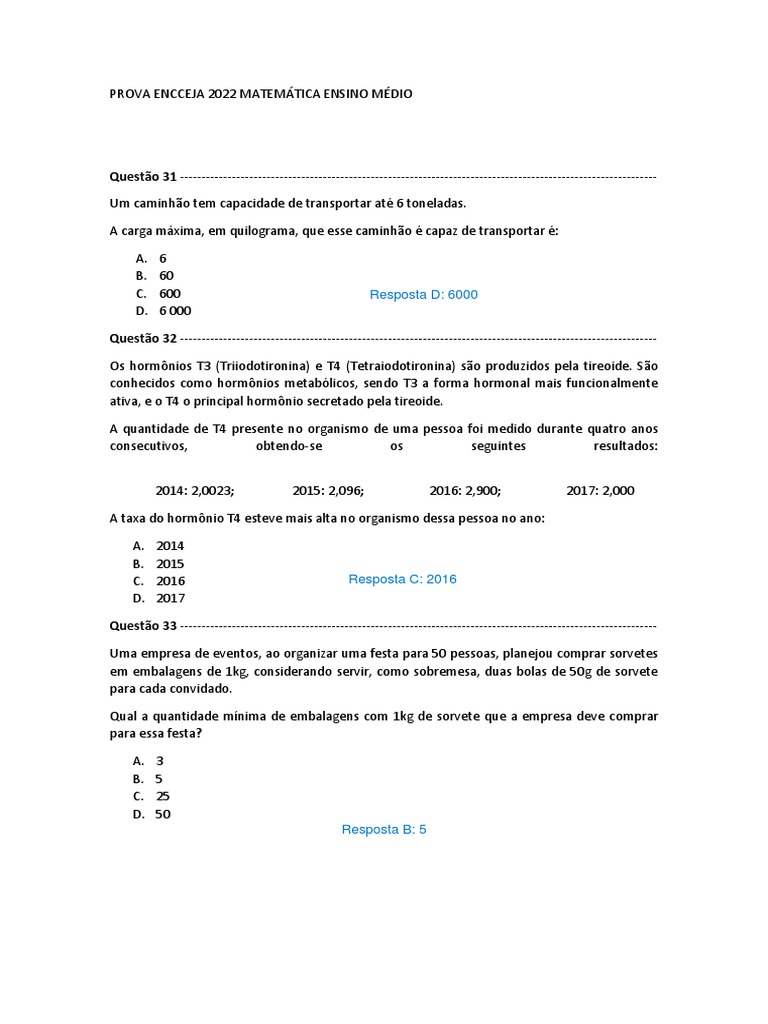 Prova Encceja 2022 Matemática Ensino Médio | PDF | Triângulo