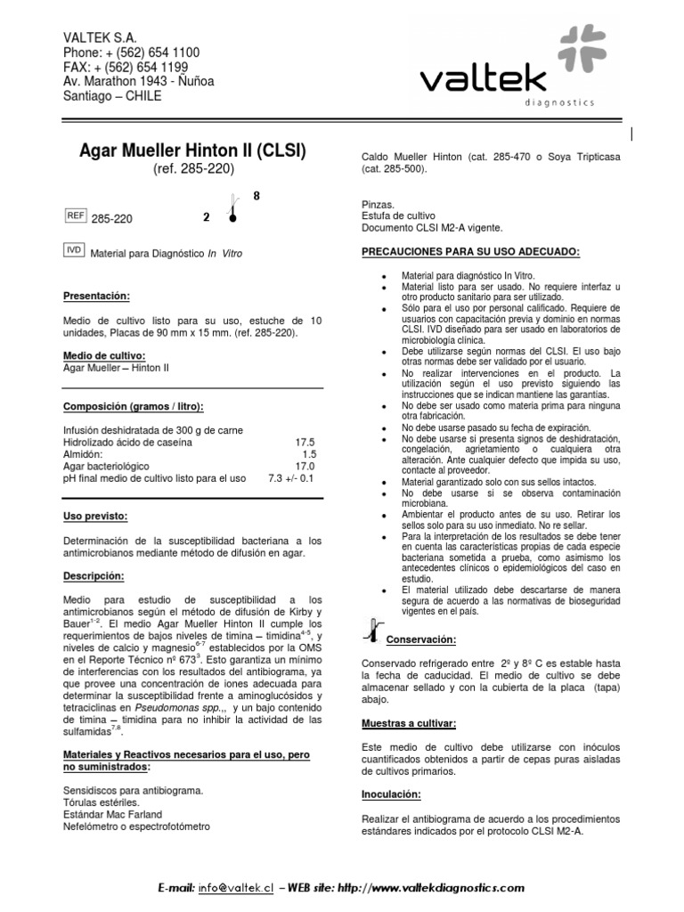 Agar Mueller Hinton II CLSI Valtek Versión 3 | PDF | Medicina CLINICA ...