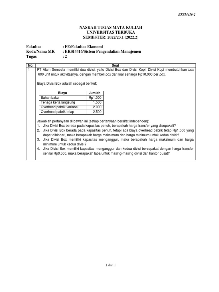 Soal Eksi4416 tmk2 2 | PDF